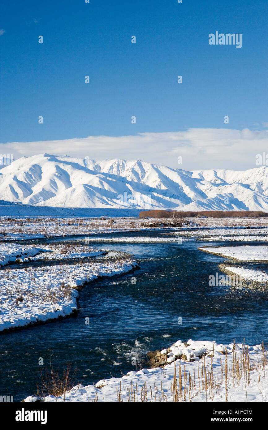 Ahuriri River and Snow North Otago South Island New Zealand Stock Photo ...
