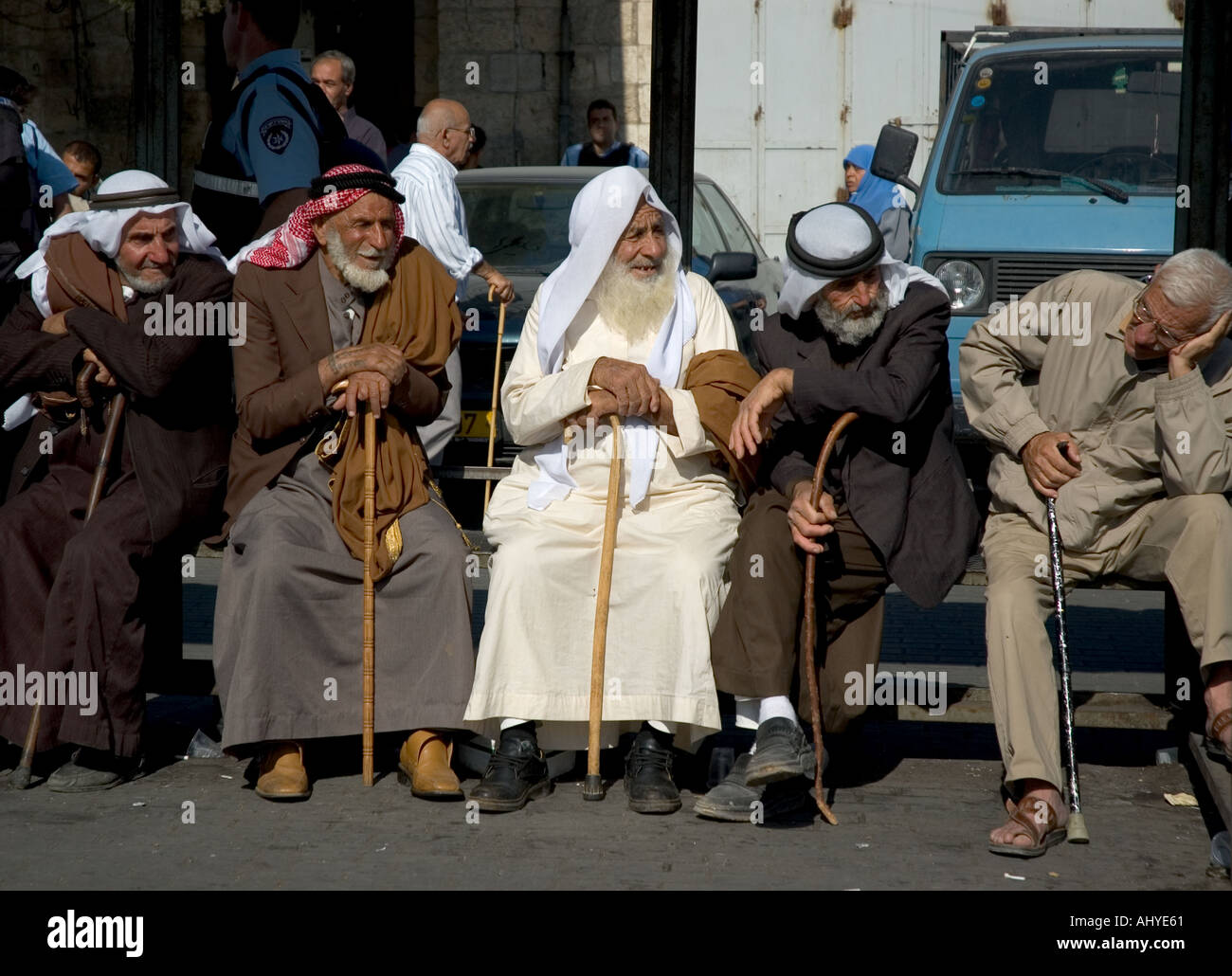 Israel Jerusalem group of 5 old palestinian men wearing typical dress ...