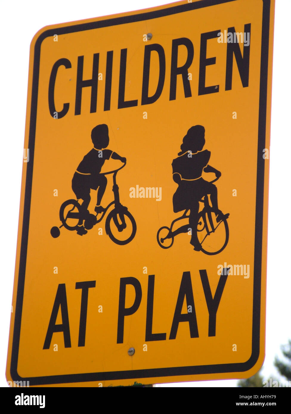 AJD45840, road sign, Children At Play Stock Photo - Alamy