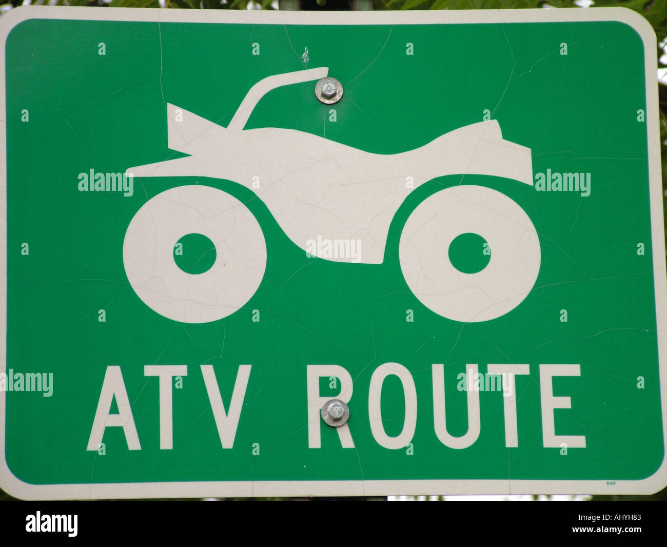 AJD45848, road sign, ATV Route Ahead sign Stock Photo - Alamy