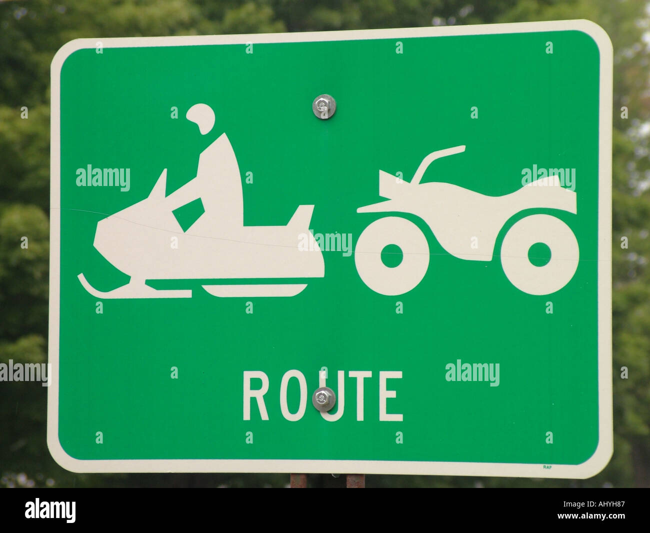 AJD45852, road sign, Snowmobile Route Ahead sign, ATV Route Stock Photo ...
