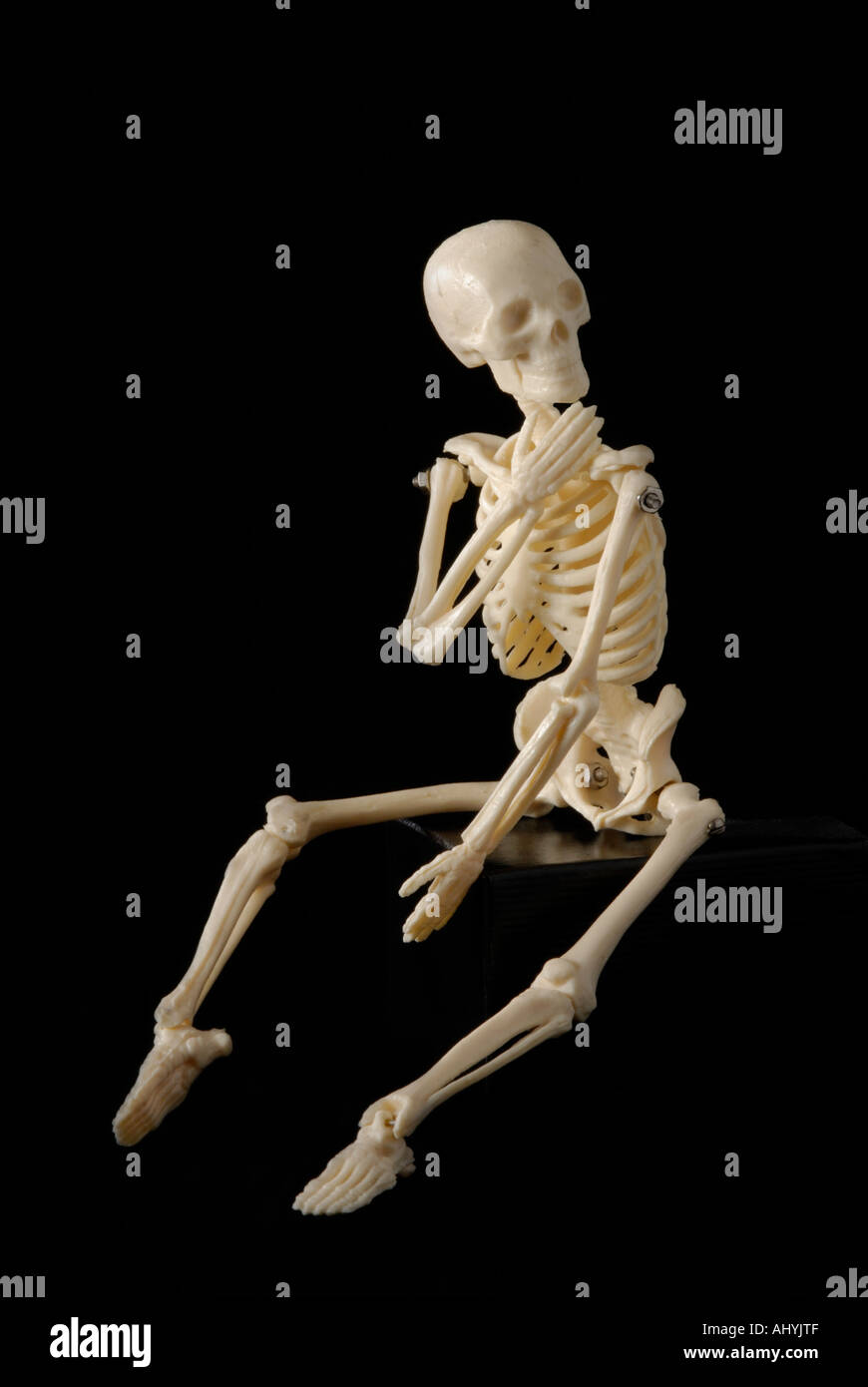 Human skeleton model sitting, thinking, pondering Stock Photo - Alamy