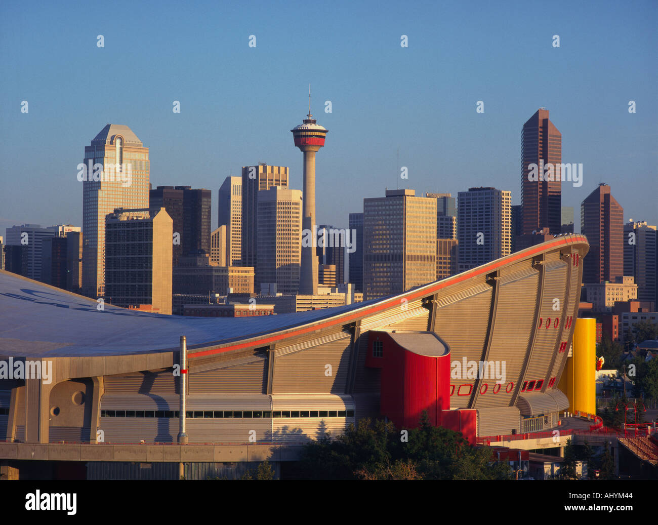 Canada Alberta Calgary saddle dome with skyline of downtown city in ...