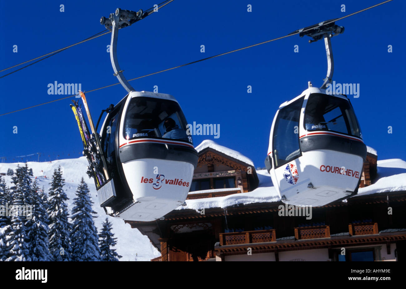 Cable cars Courchevel 1850 les Trois Vallees French Alps Stock Photo ...