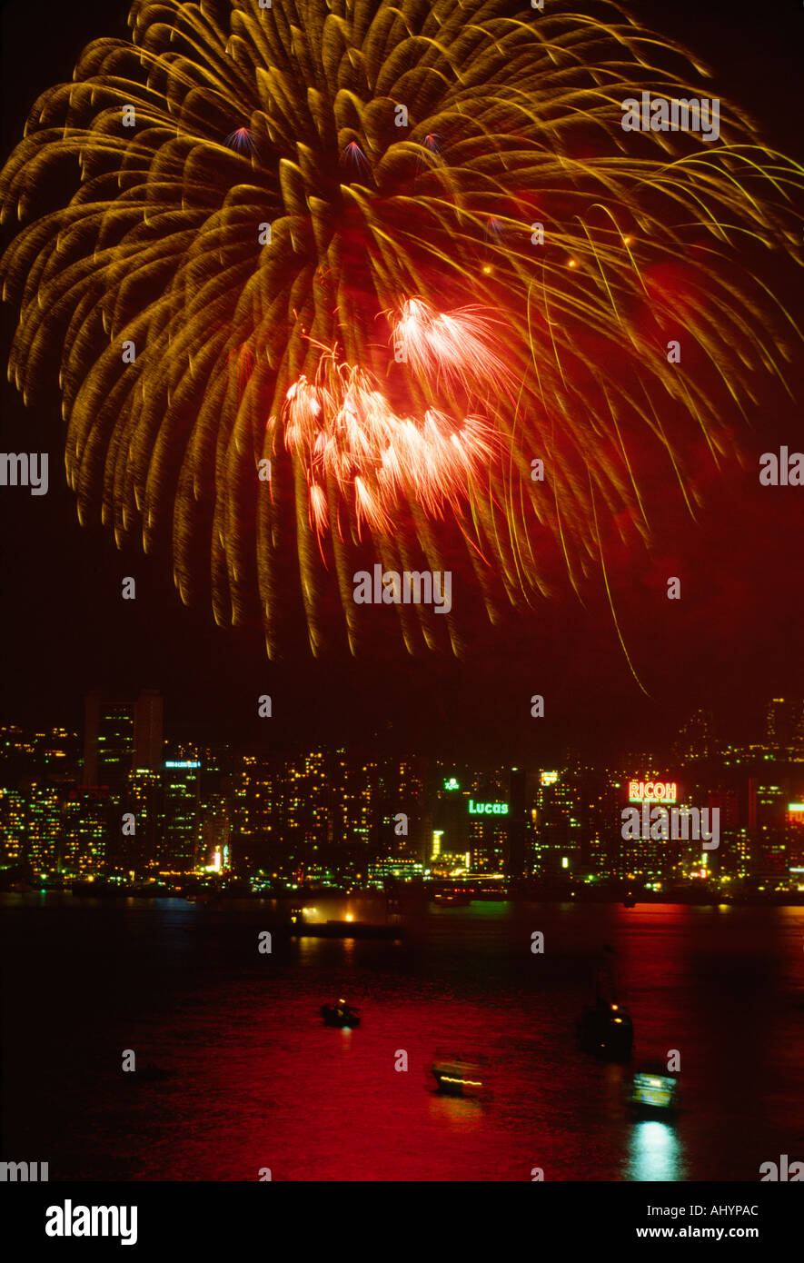 New Year Fireworks in Victoria Harbour Hong Kong n2 Stock Photo - Alamy