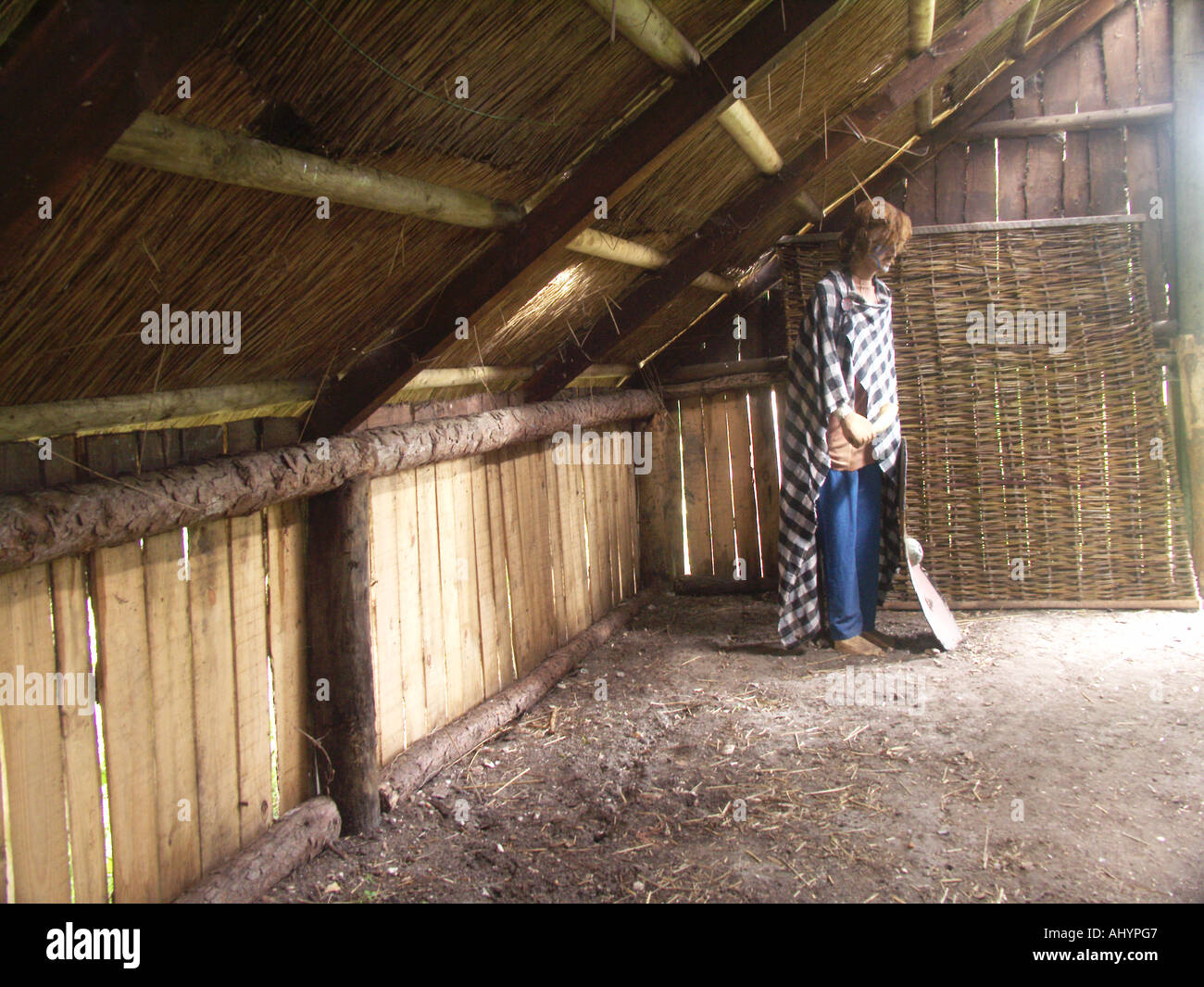 Male iron age Celtic figure inside a hut Iceni village reconstruction ...