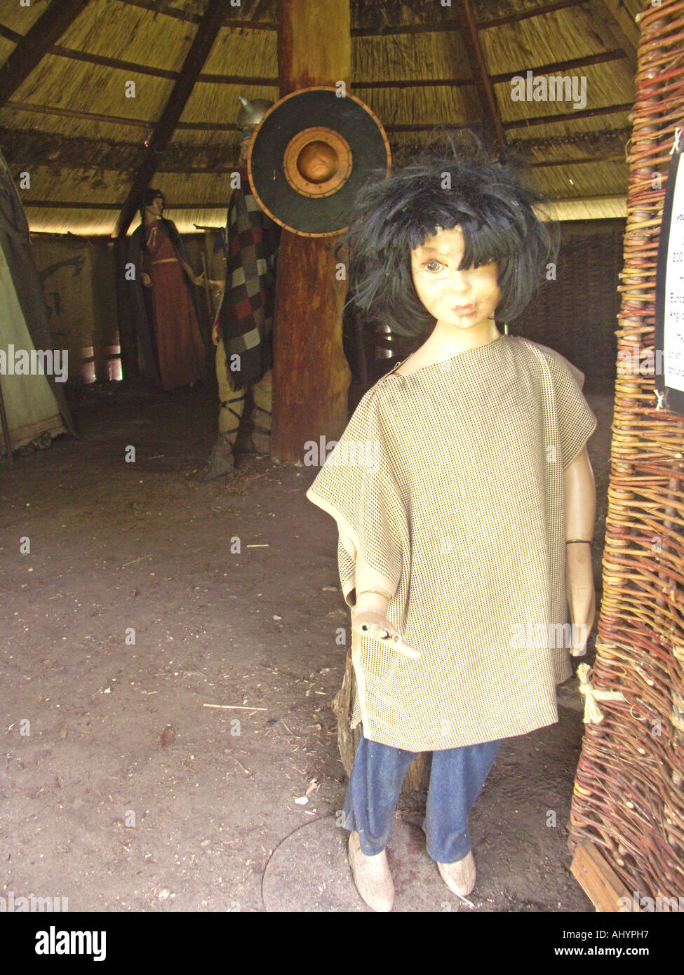 Child iron age Celtic figure inside a hut Iceni village reconstruction ...