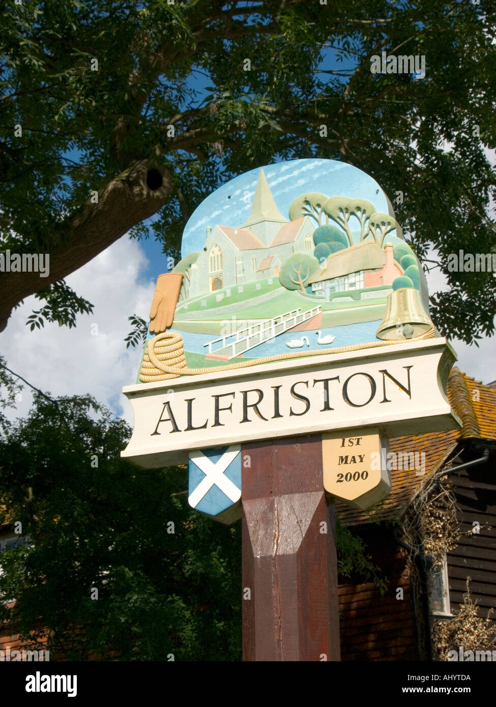alfriston village sign sussex england Stock Photo - Alamy