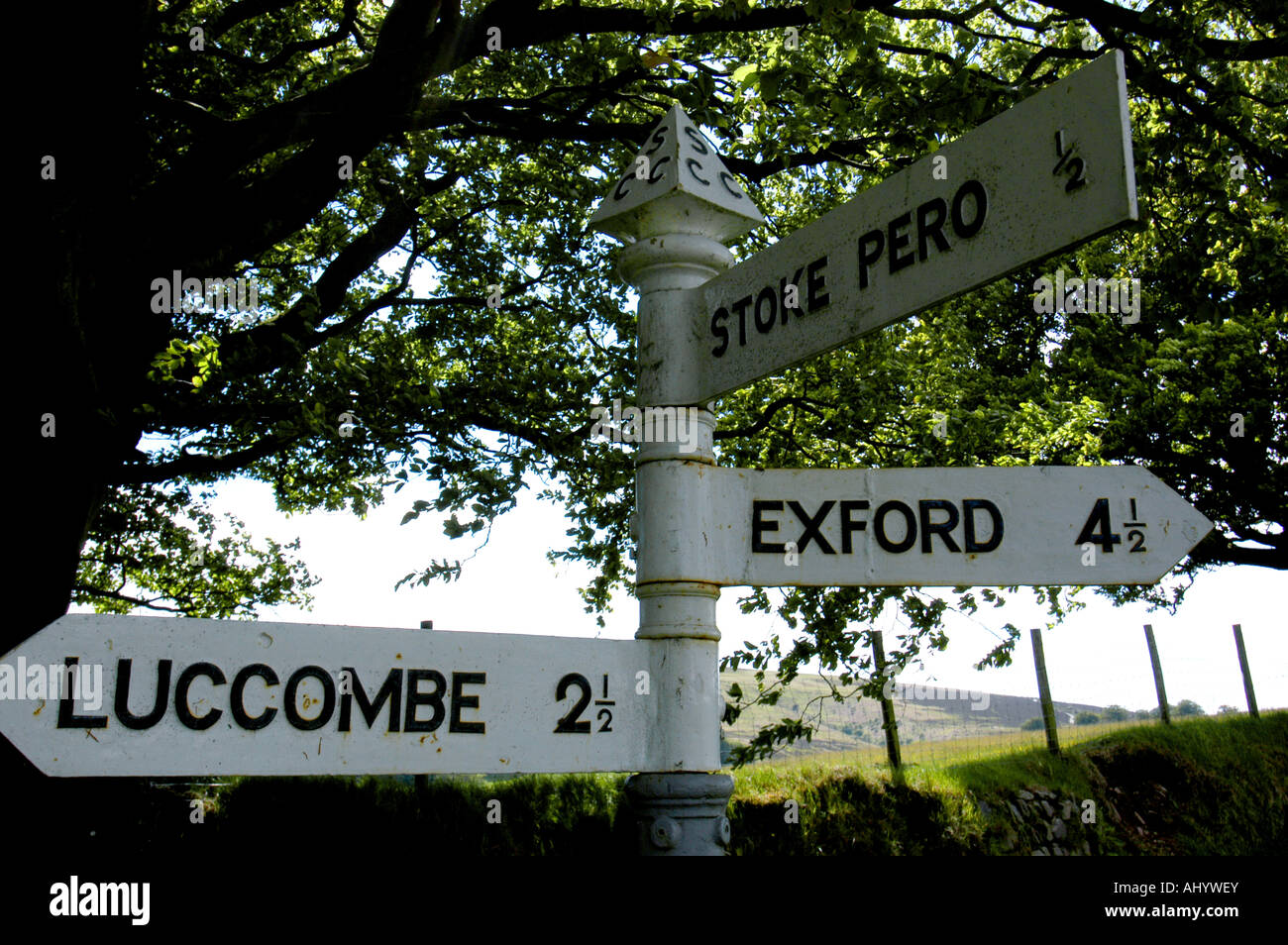 three way sign post within the Exmoor National Park Stock Photo - Alamy
