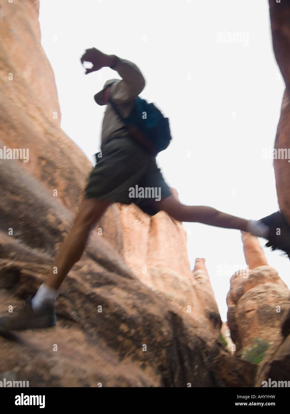 Man hiker jumping crossing hi-res stock photography and images - Alamy