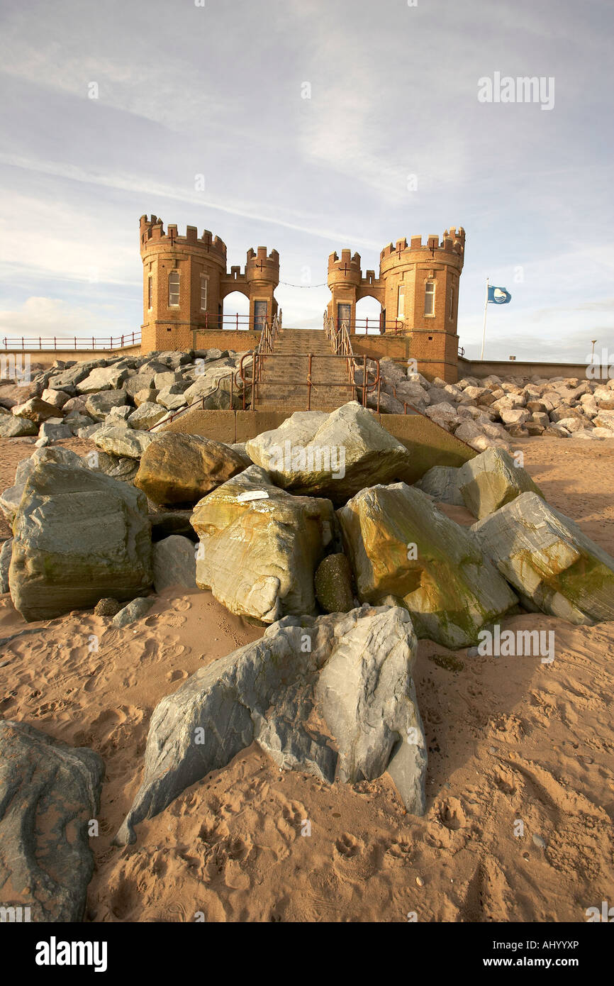 September 2007 Pier Towers and granite defence boulders Withernsea ...