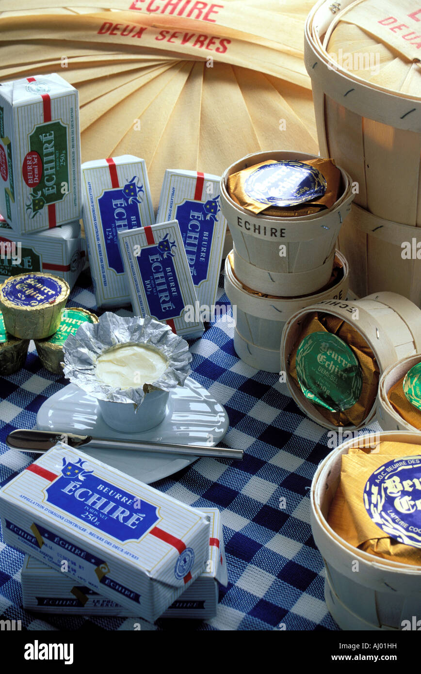 France, Deux Sevres, Echire village, different types of butter at the ...