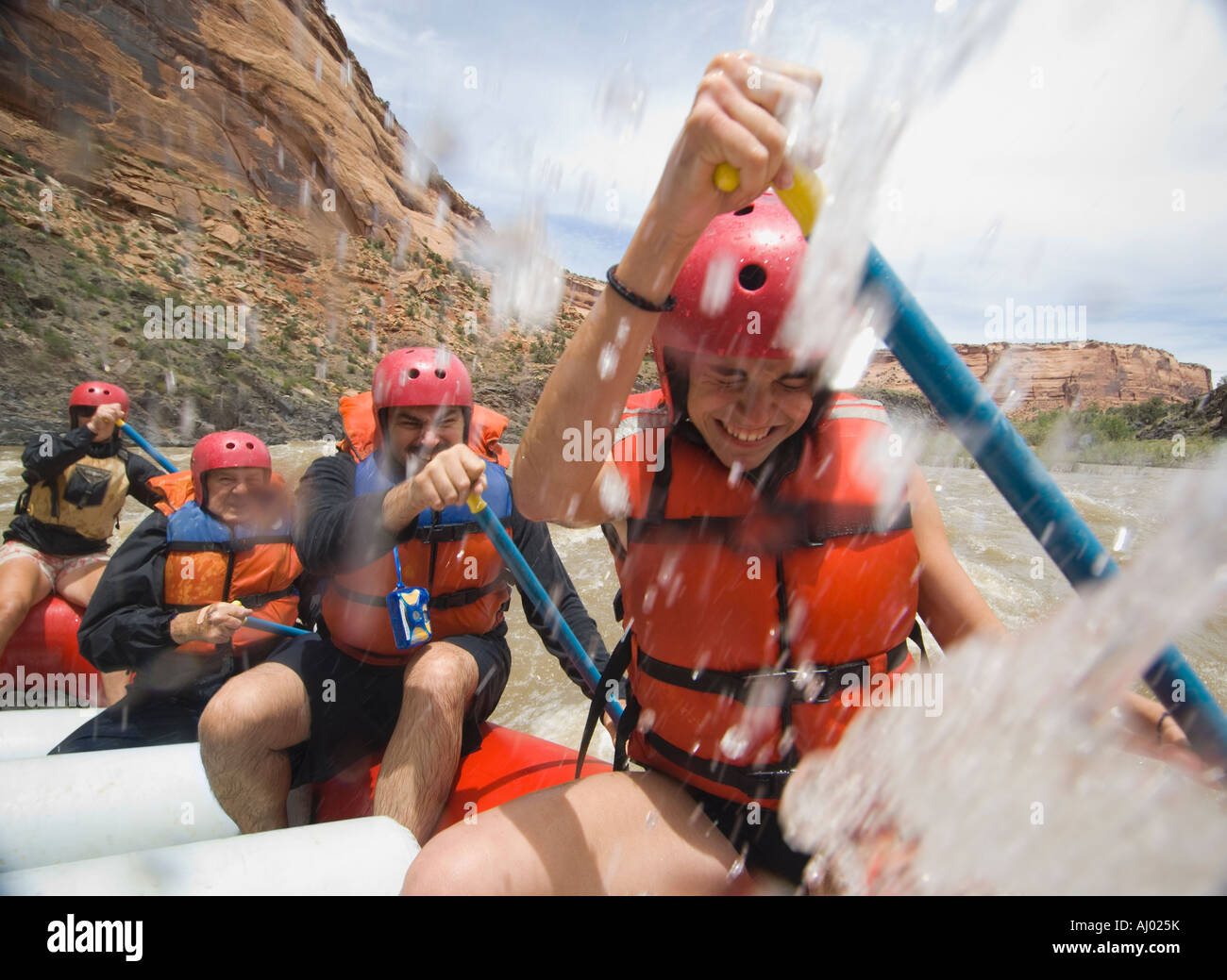 group of people paddling in raft Stock Photo - Alamy