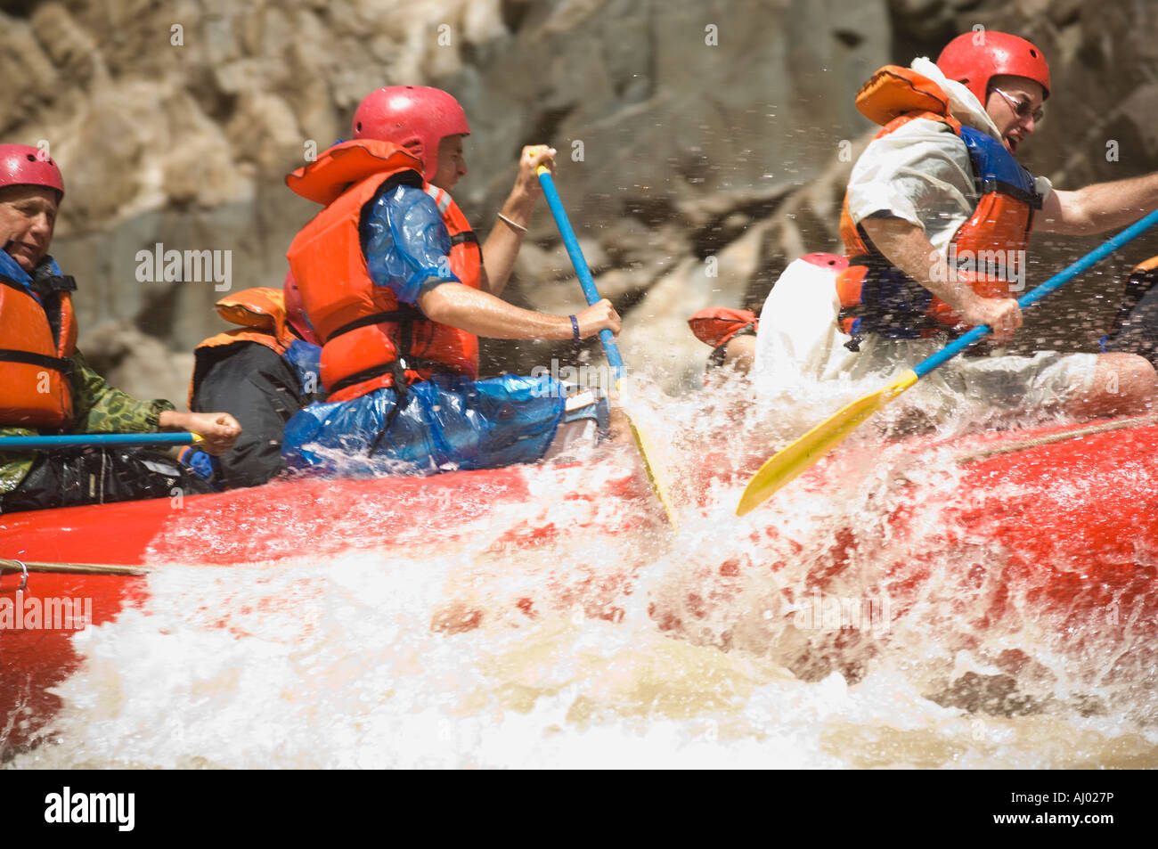 group of people river rafting Stock Photo - Alamy