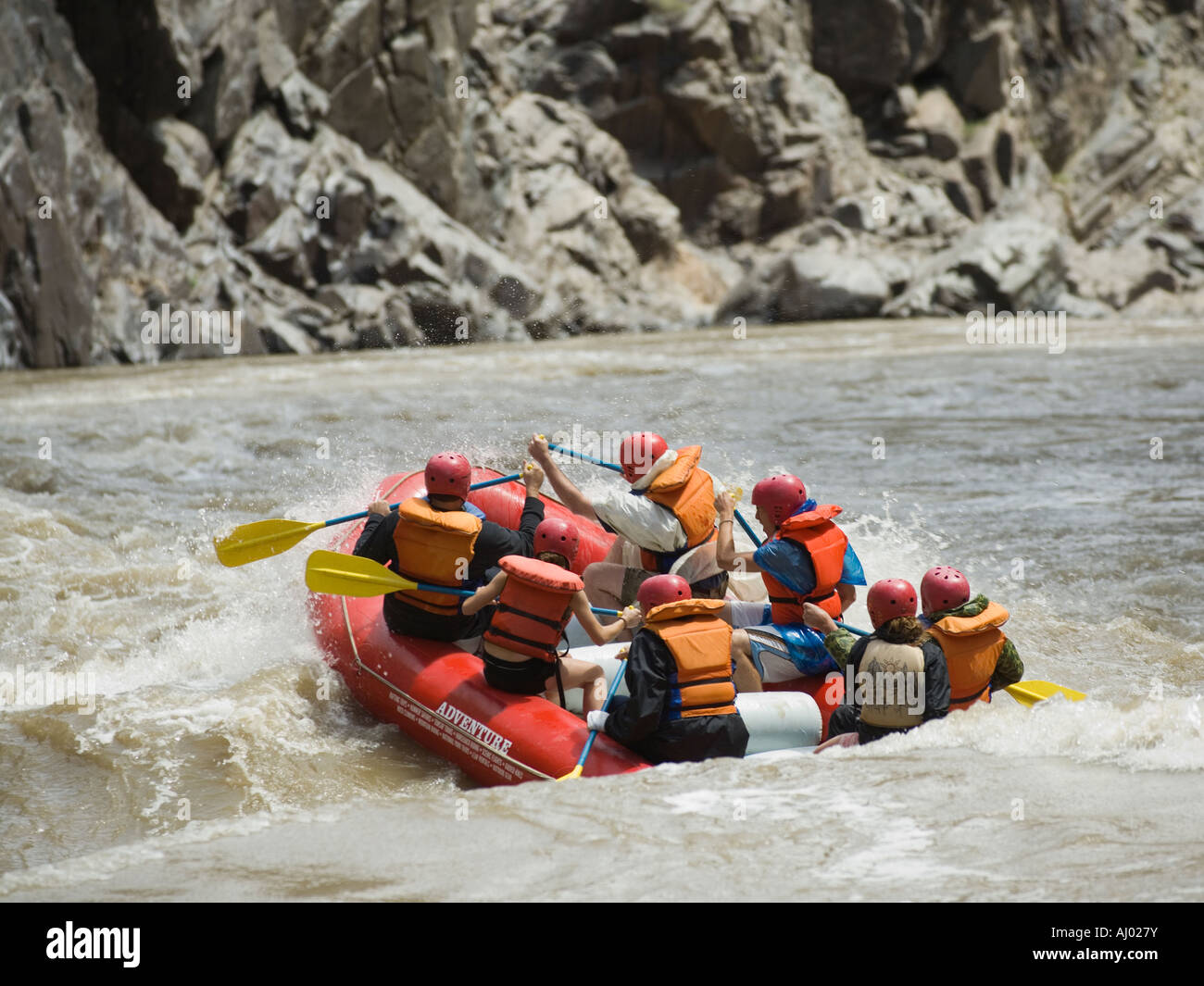 group of people river rafting Stock Photo - Alamy