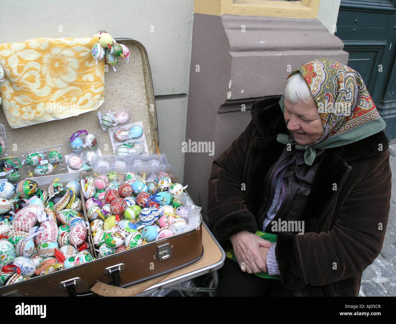Old woman selling easter eggs Prague Czechia Stock Photo - Alamy