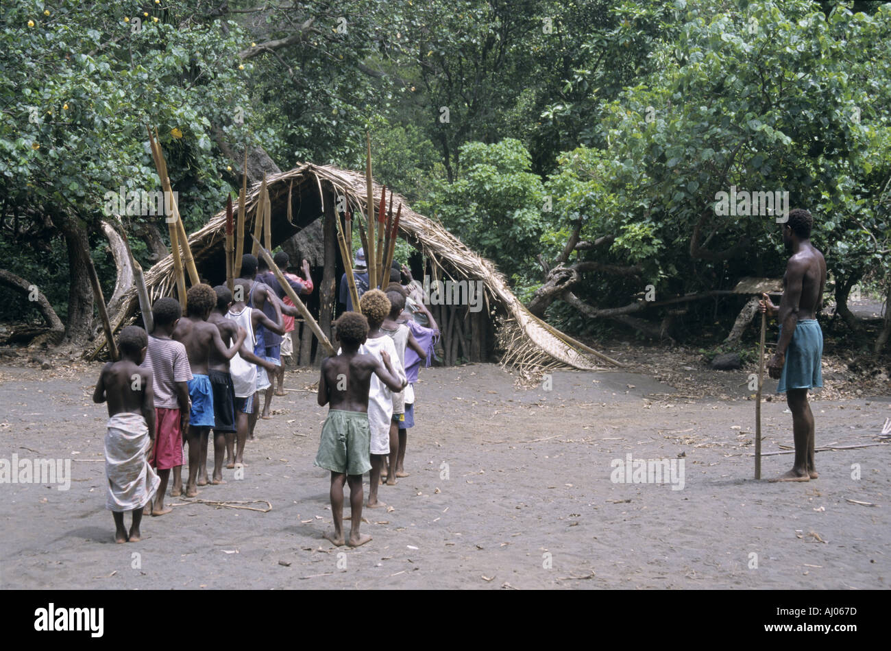 Members of John Frum cargo cult training in preparation for the annual ...