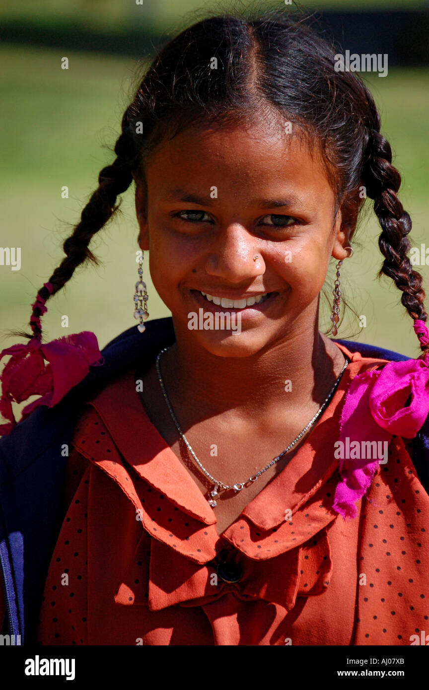 Smiling Mauritian girl in Cap Malheureux, Mauritius Stock Photo - Alamy