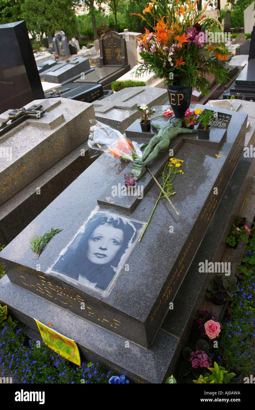 Grave of singer Edith Piaf at the Pere Lachaise Cemetery Paris France ...