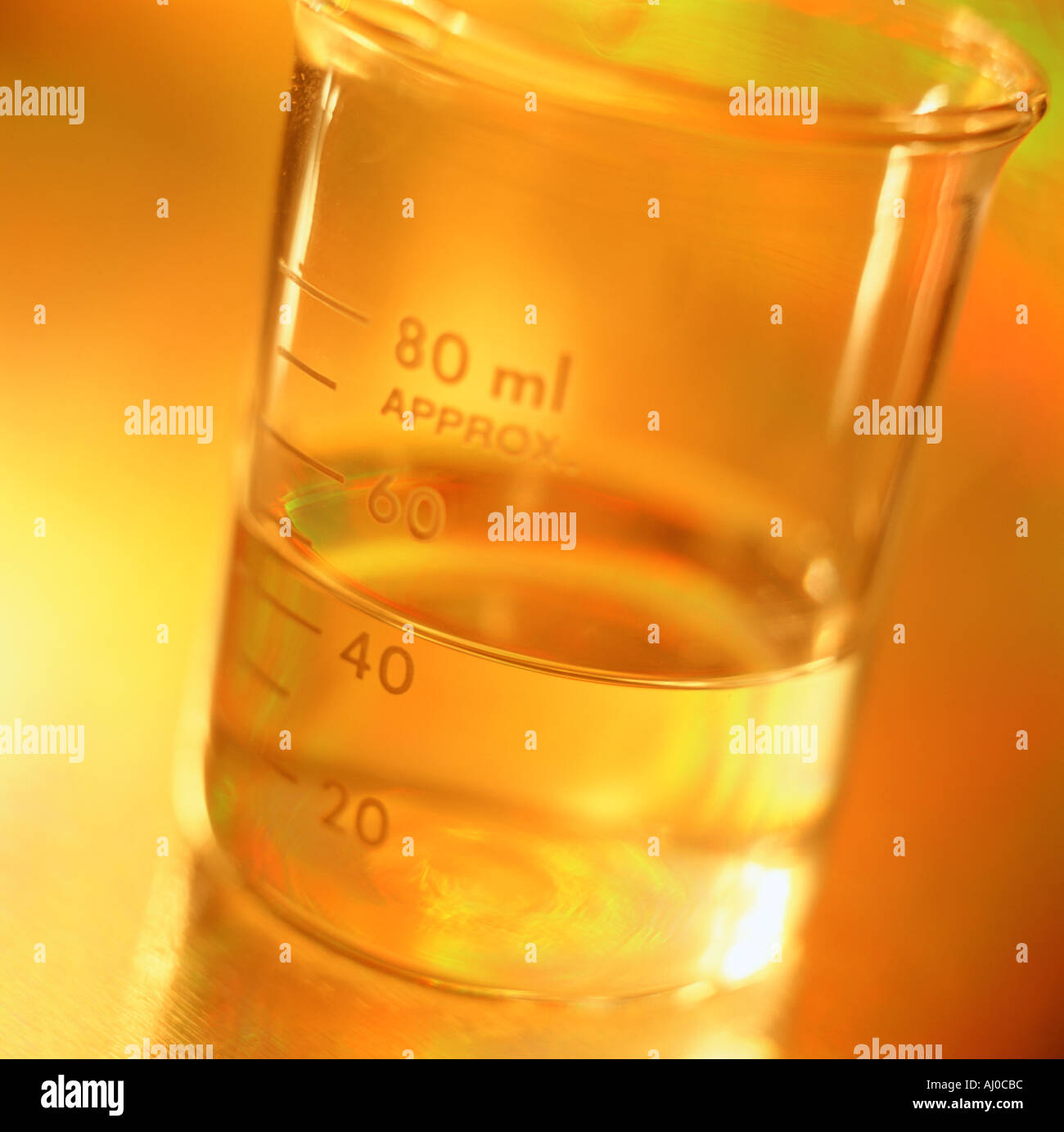 Close up of a laboratory beaker half full of a clear liquid Stock Photo ...