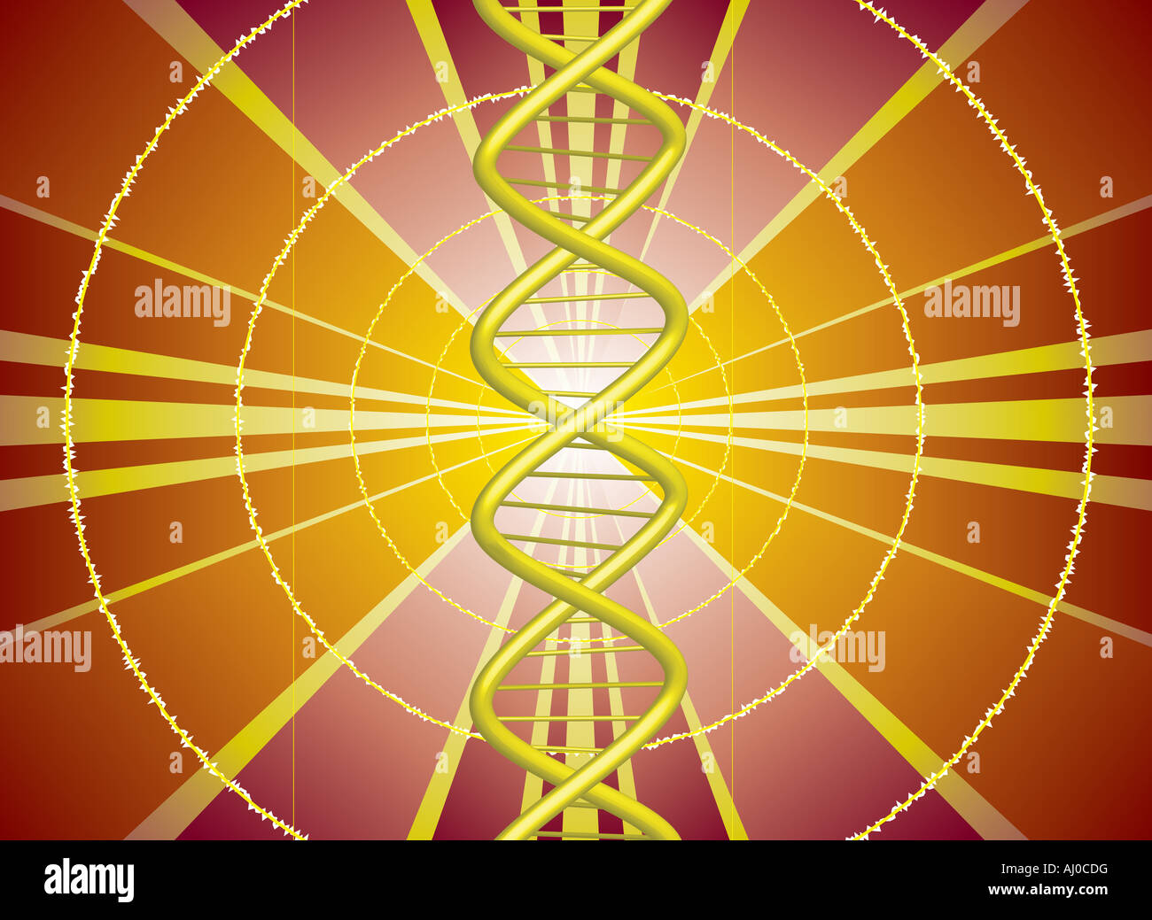 Illustrated dna fusion on a tunnle background in red and yellow Stock ...