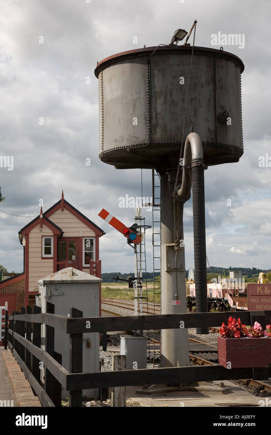Water tower and rail signal box on Kent and East Sussex steam railway ...