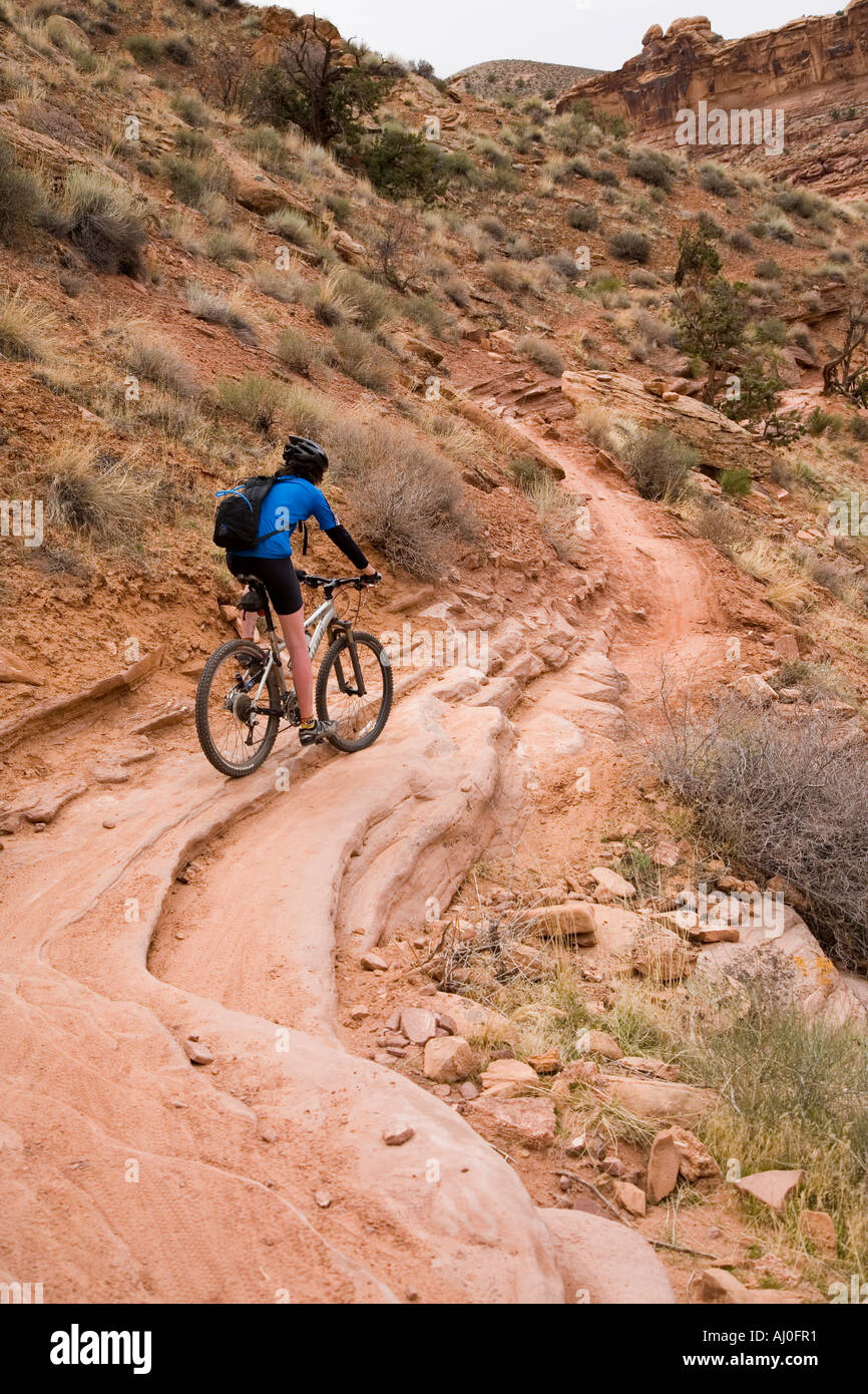 Teenage boys rides the Porcupine Rim Trail in Moab Utah mecca for ...