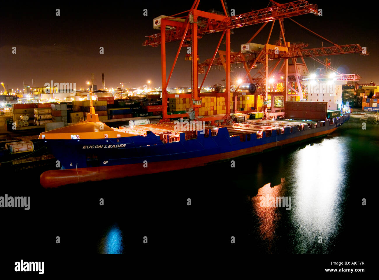 Dublin Ireland Dublin Port at night A container ship being loaded Stock ...