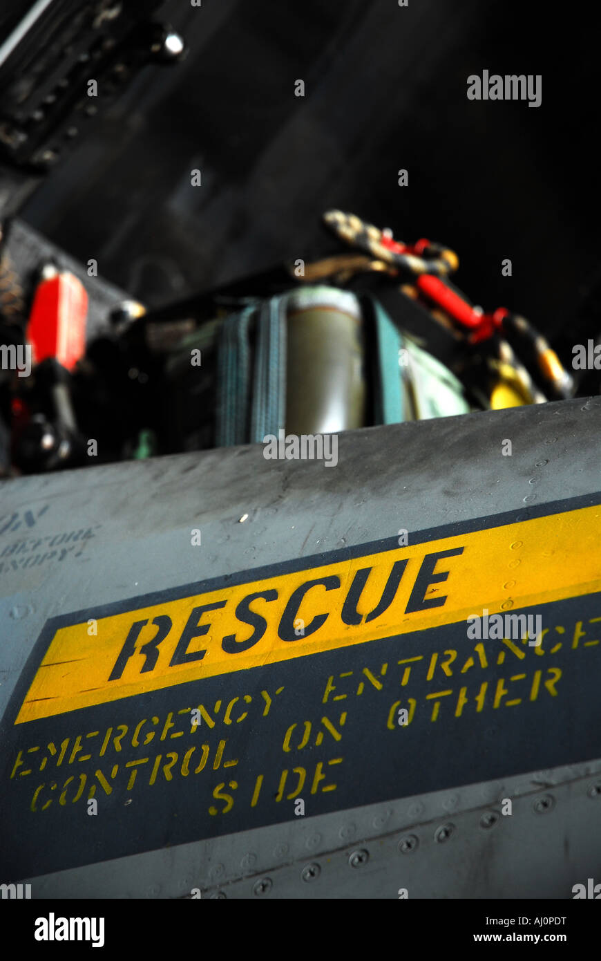 F-4 Phantom detail of warning sign regarding pilot's rescue procedure ...