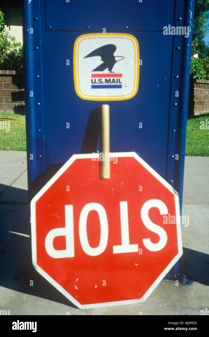 Upside down stop sign by US mail Box Santa Monica CA Stock Photo - Alamy