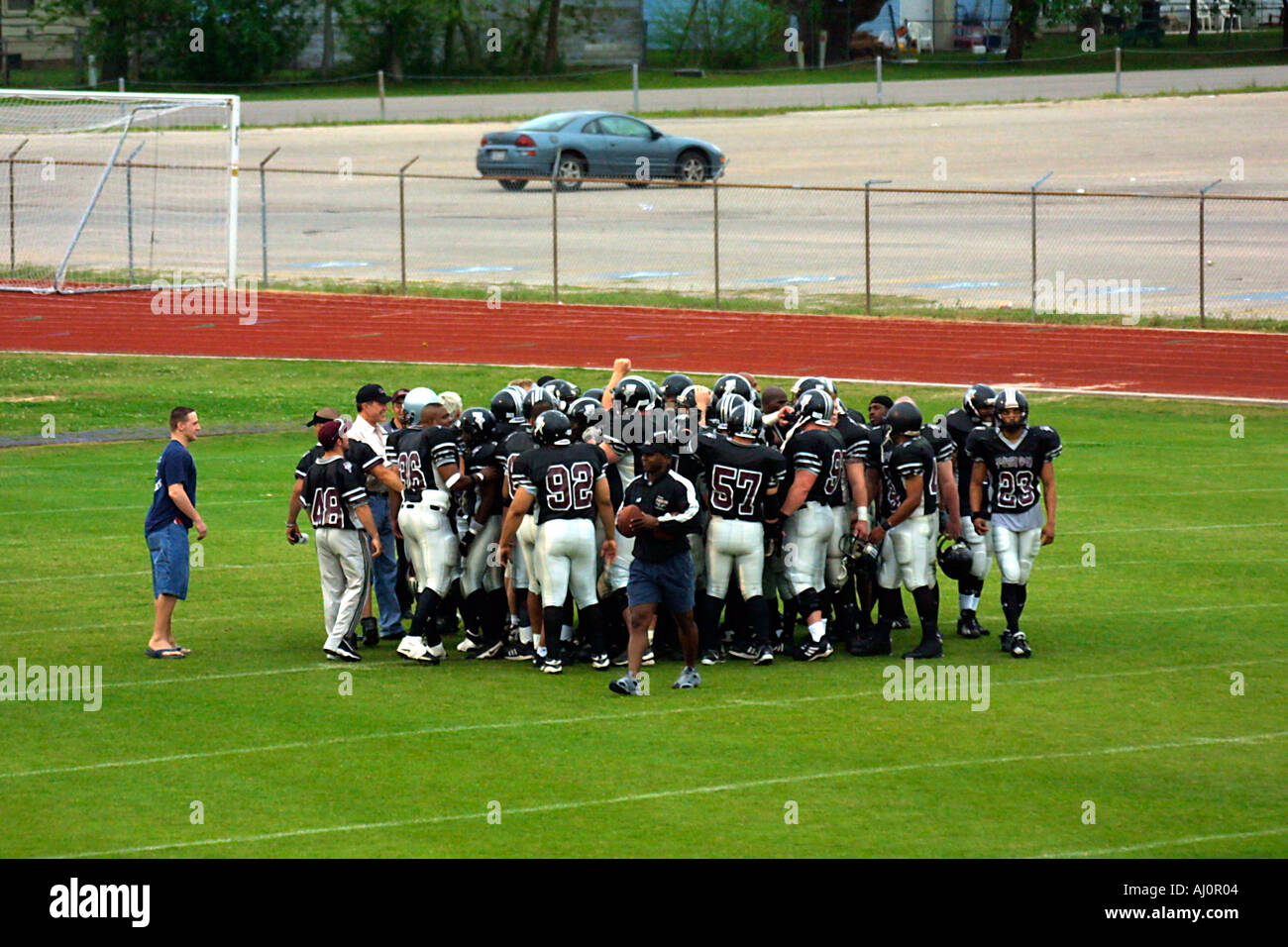 Adult Football Players on Team Gather For Pre Game Spirit Rally Stock ...