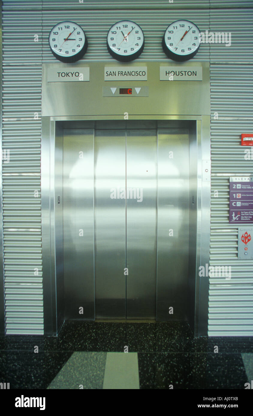Chrome elevator doors world time zones Cleveland International Airport ...