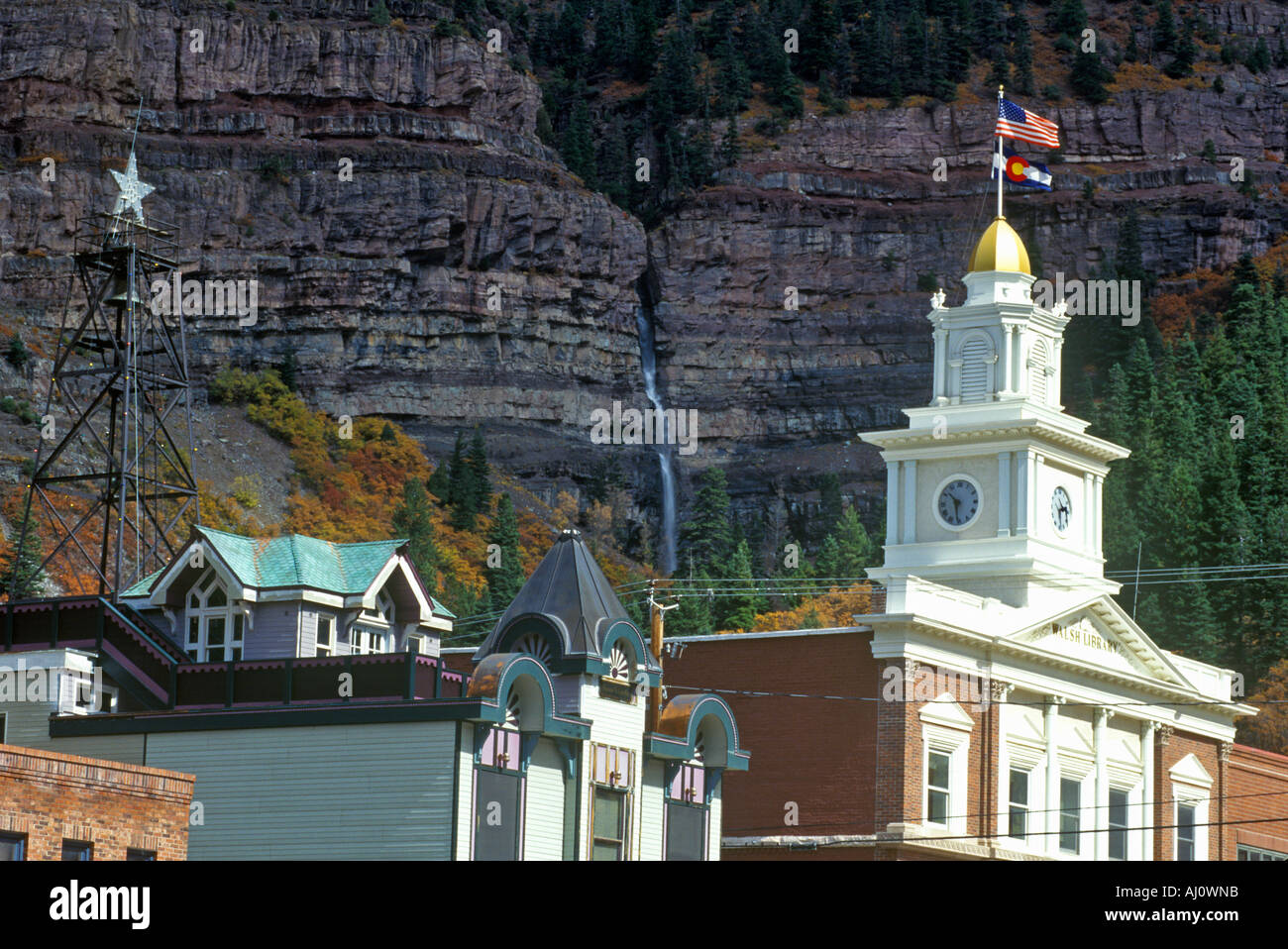 Downtown Ouray CO with flag flying Stock Photo - Alamy