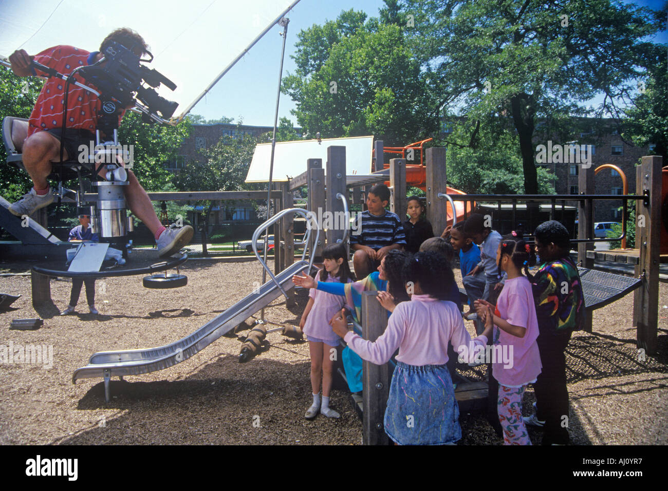 Cinematographer with equipment filming music video Chicago Ill Stock ...