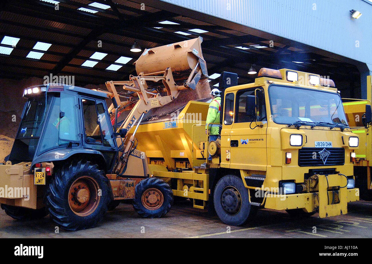Salt Gritting Lorry being loaded with Salt for the Roads Motorways ...