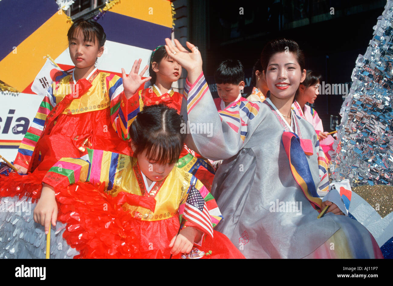 Korean American on a float at the Korean Day Parade on lower Broadway ...