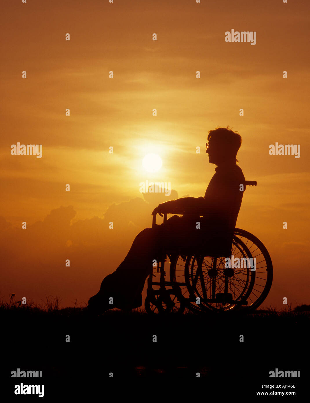 old crippled woman alone in wheelchair sunset Stock Photo - Alamy