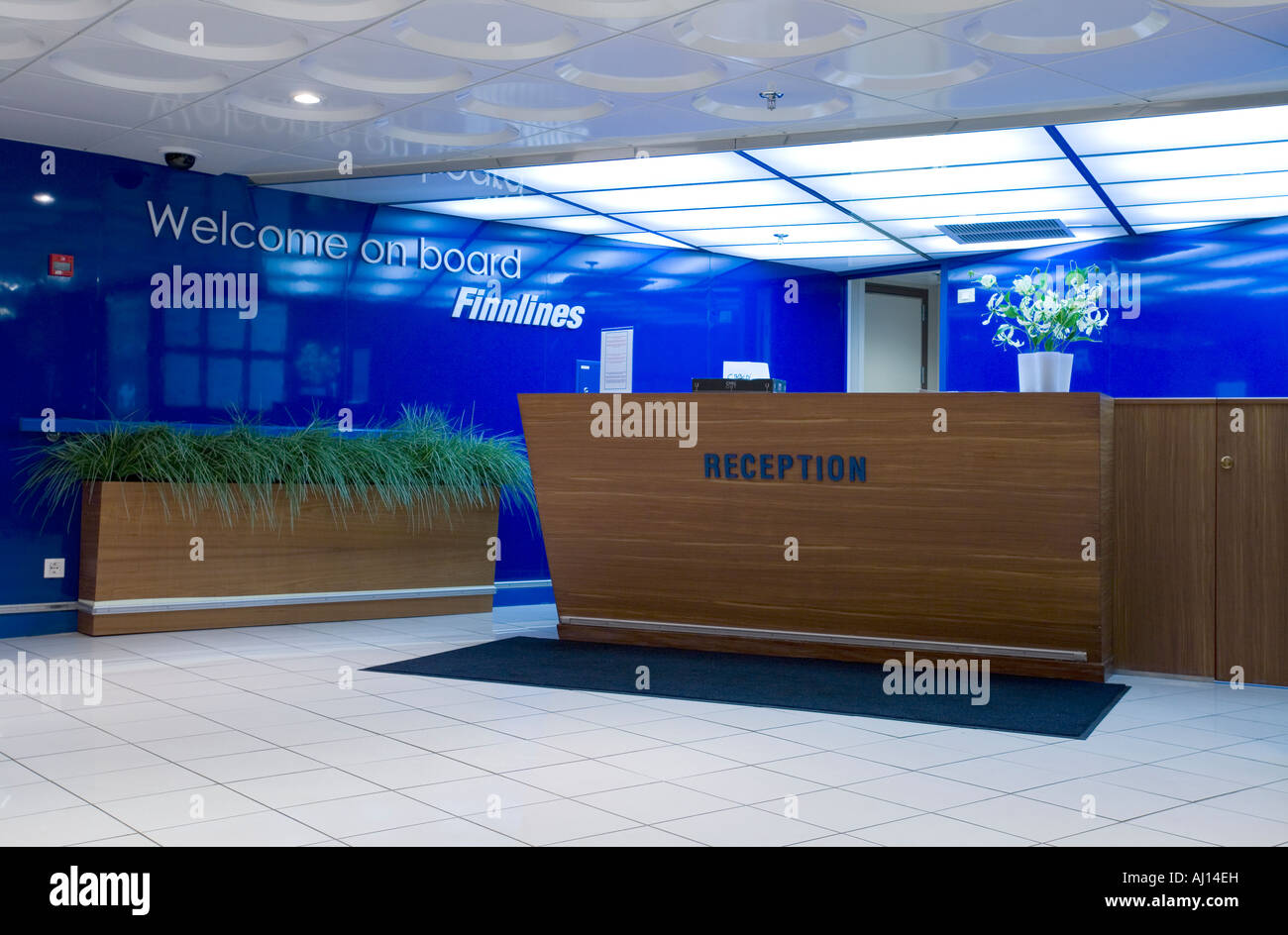 The reception area on board a Finnlines ferry Stock Photo - Alamy