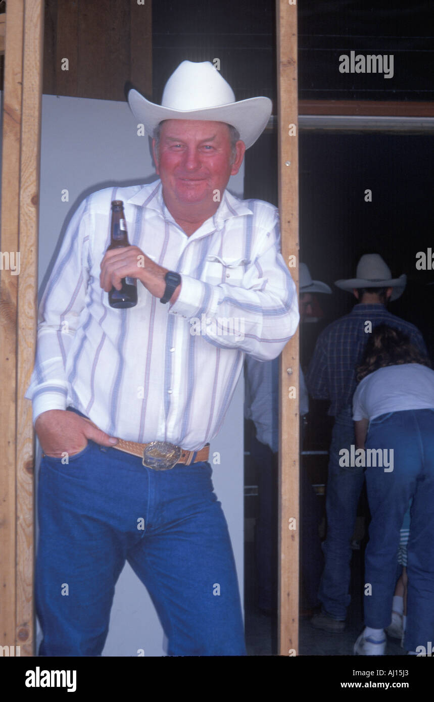 Retired cowboy having a beer Lima MT Stock Photo - Alamy