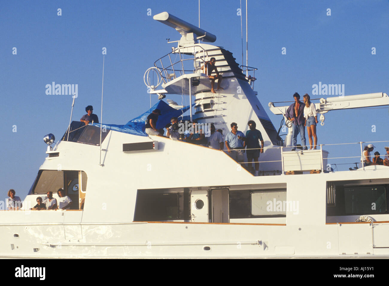 Party on boat scene from set of Temptation feature film Miami FL Stock ...