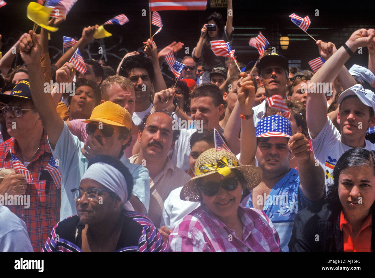 Crowd celebrating after Desert Storm at ticker tape parade New York NY ...