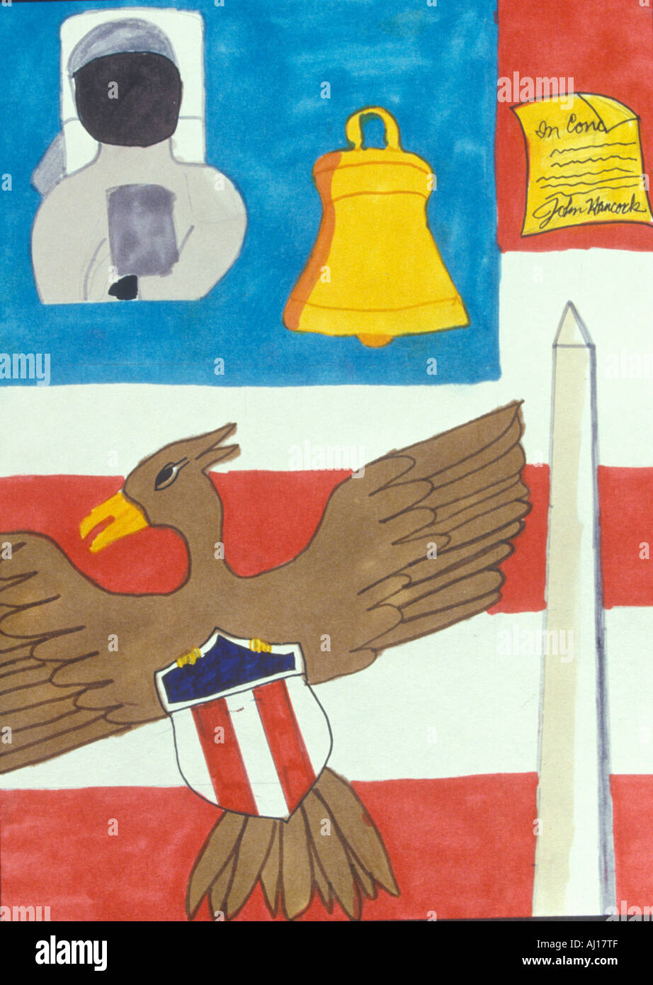 A child s drawing of American symbols of freedom Stock Photo - Alamy