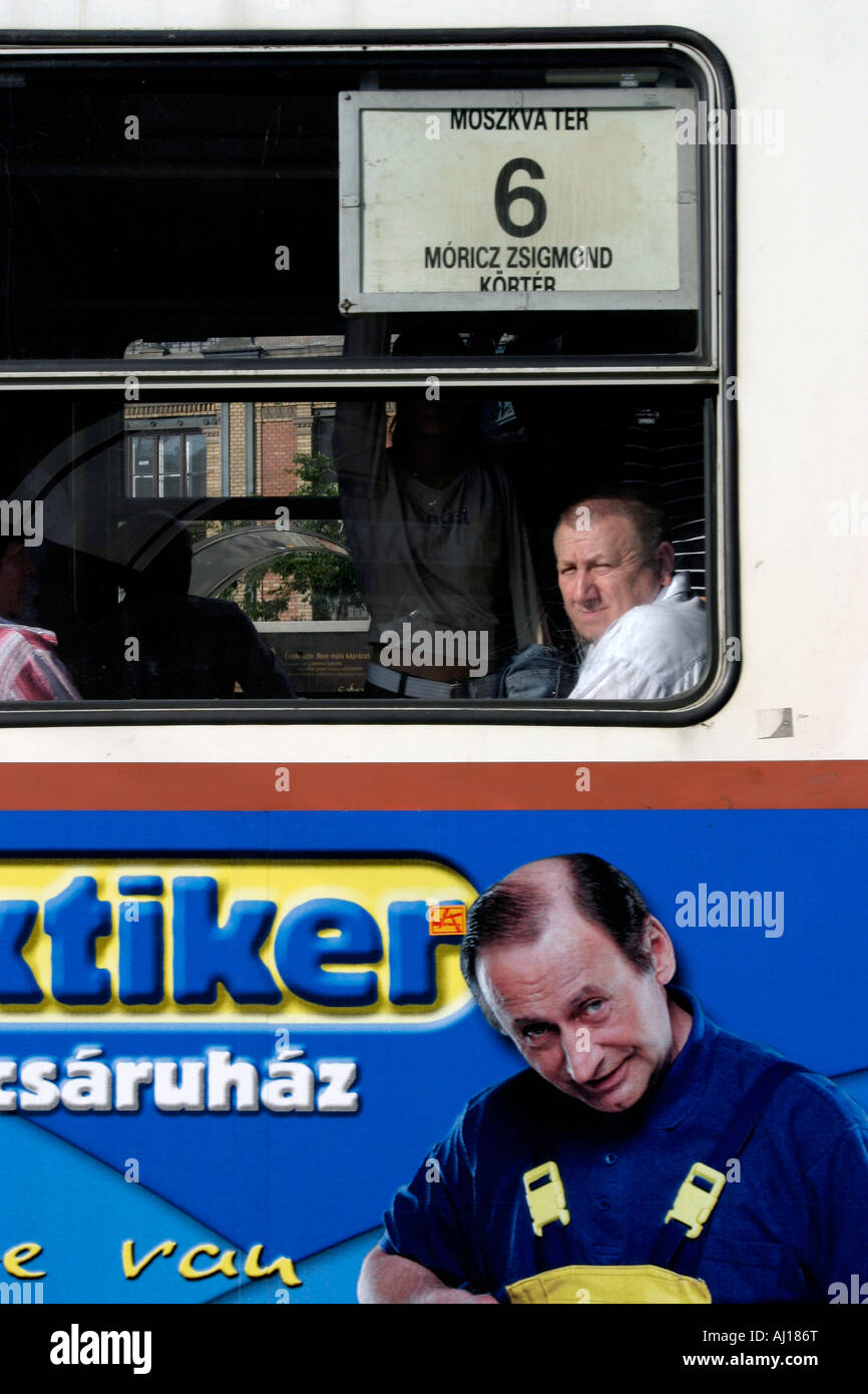 Man on a bus look-alike the one on a placard Budapest Hungary Stock ...