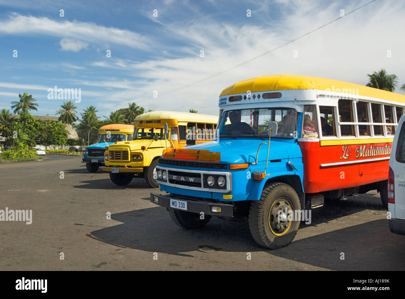APIA samoa CITY bus station autobus red blue yellow buses Western Samoa ...
