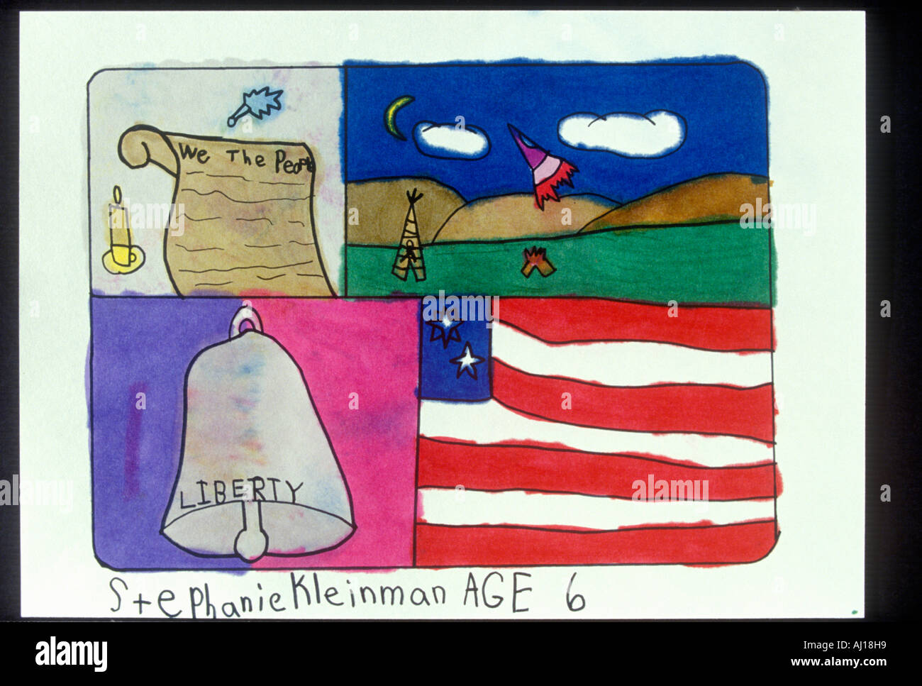 Child s drawing of patriotic scenes Stock Photo - Alamy