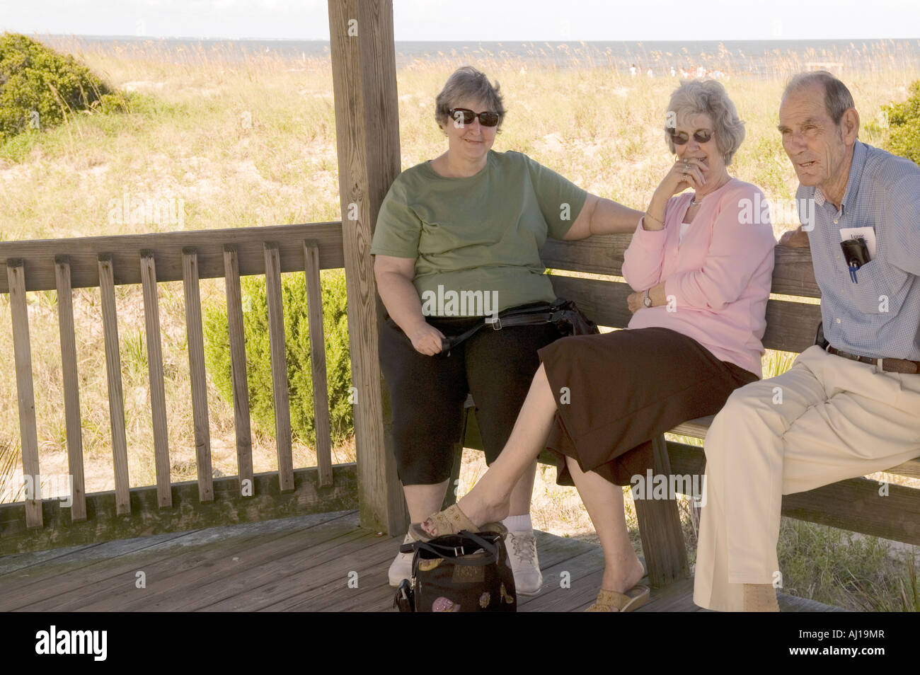 Caucasian Senior Citizens (60-65) Enjoying Beach at Tybee Island ...