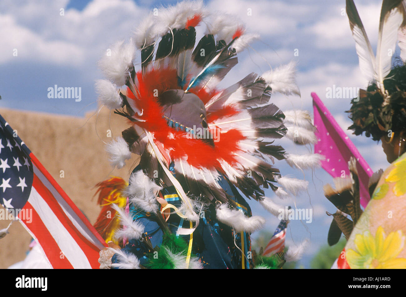 Feather headdress of Native American performing Corn Dance ceremony in ...