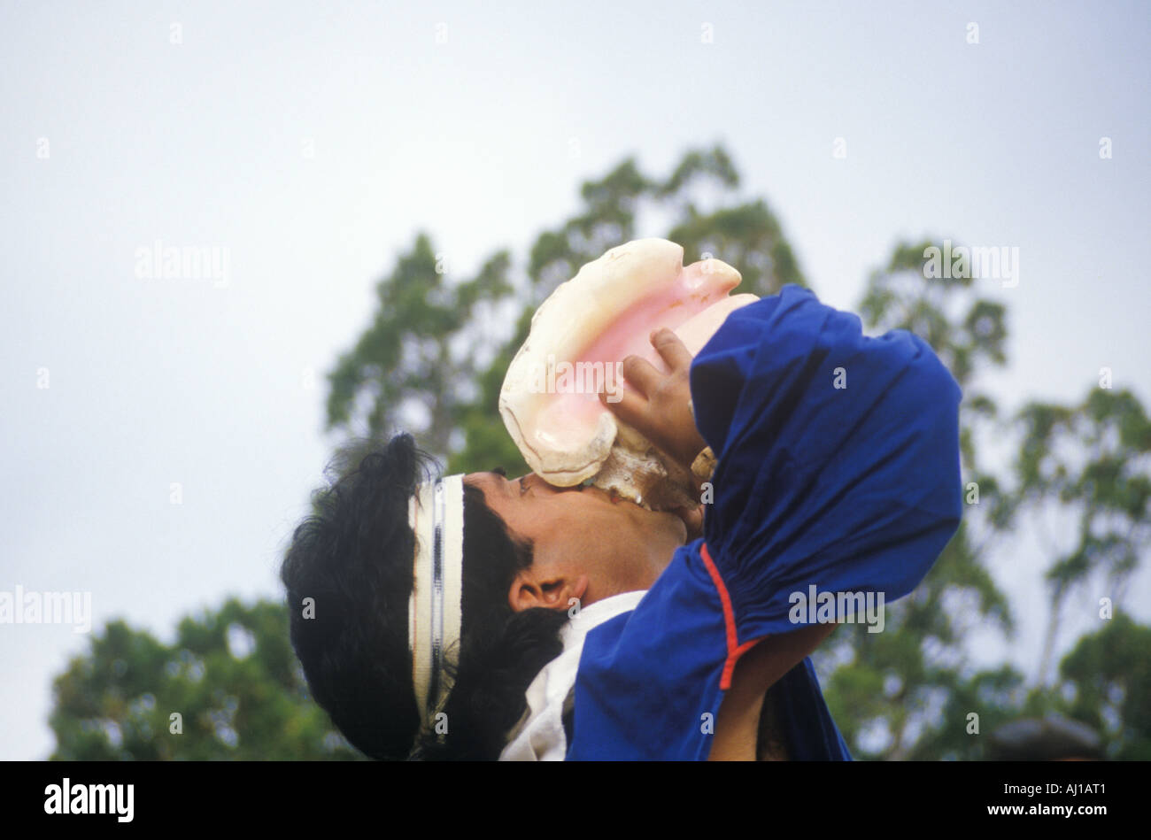 Blowing the conch shell hi-res stock photography and images - Alamy