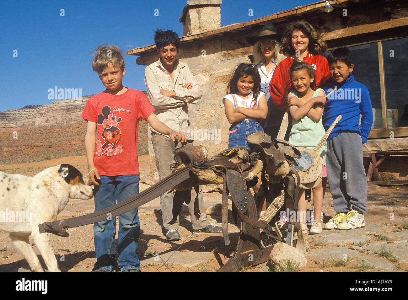 Children and teachers at one room school house Lee Ranch UT Stock Photo ...