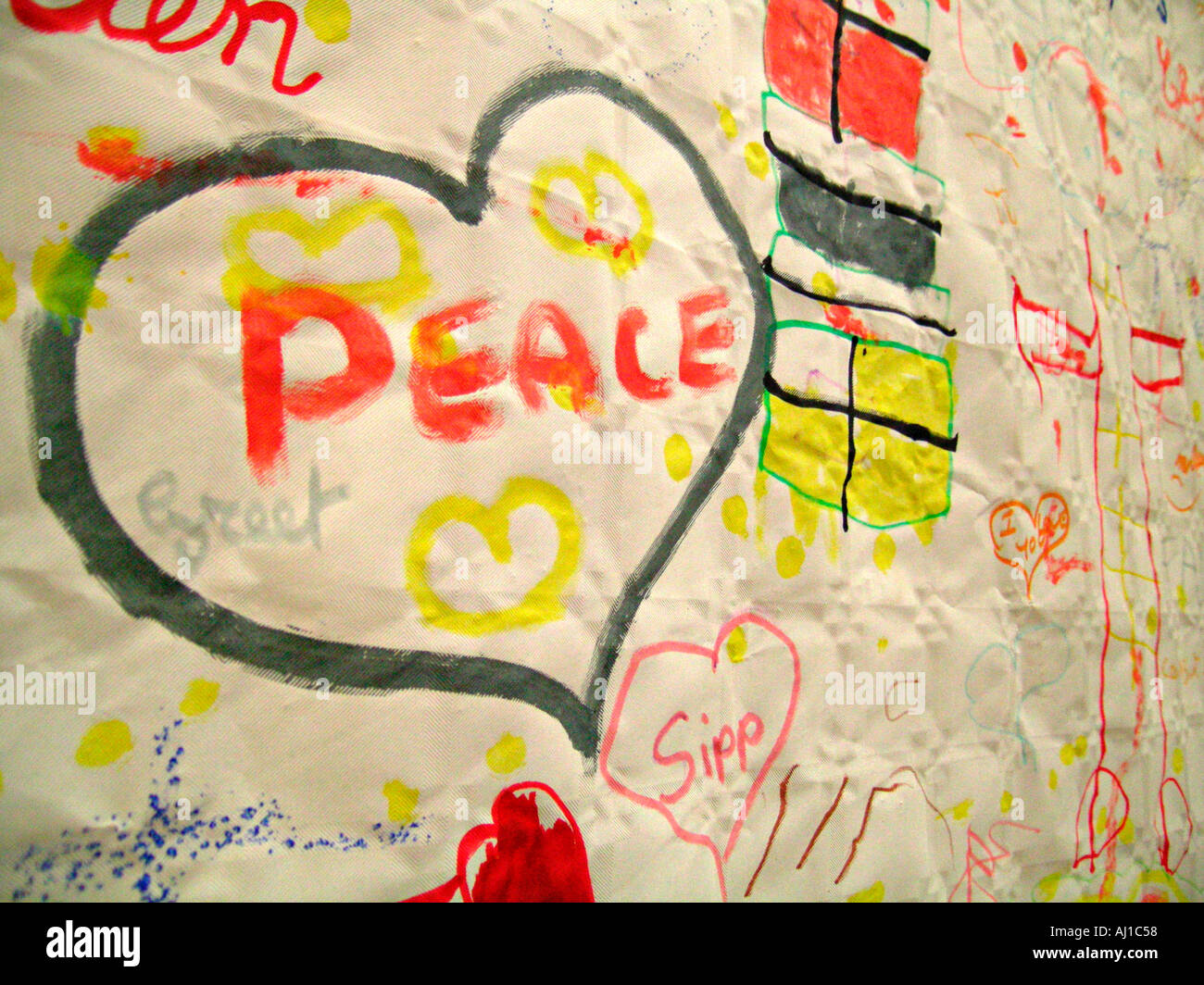 hearts for peace painted from children Stock Photo - Alamy